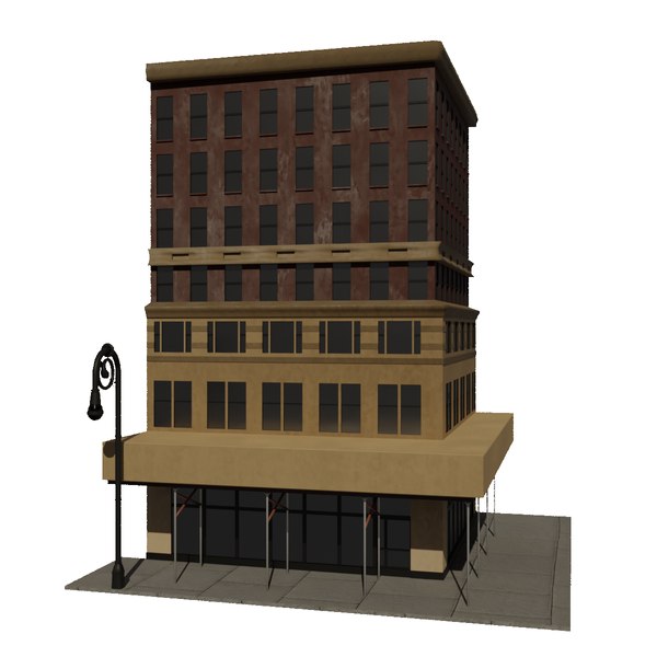 City Corner Building Facade with Sidewalk and Streetlight 3D ...