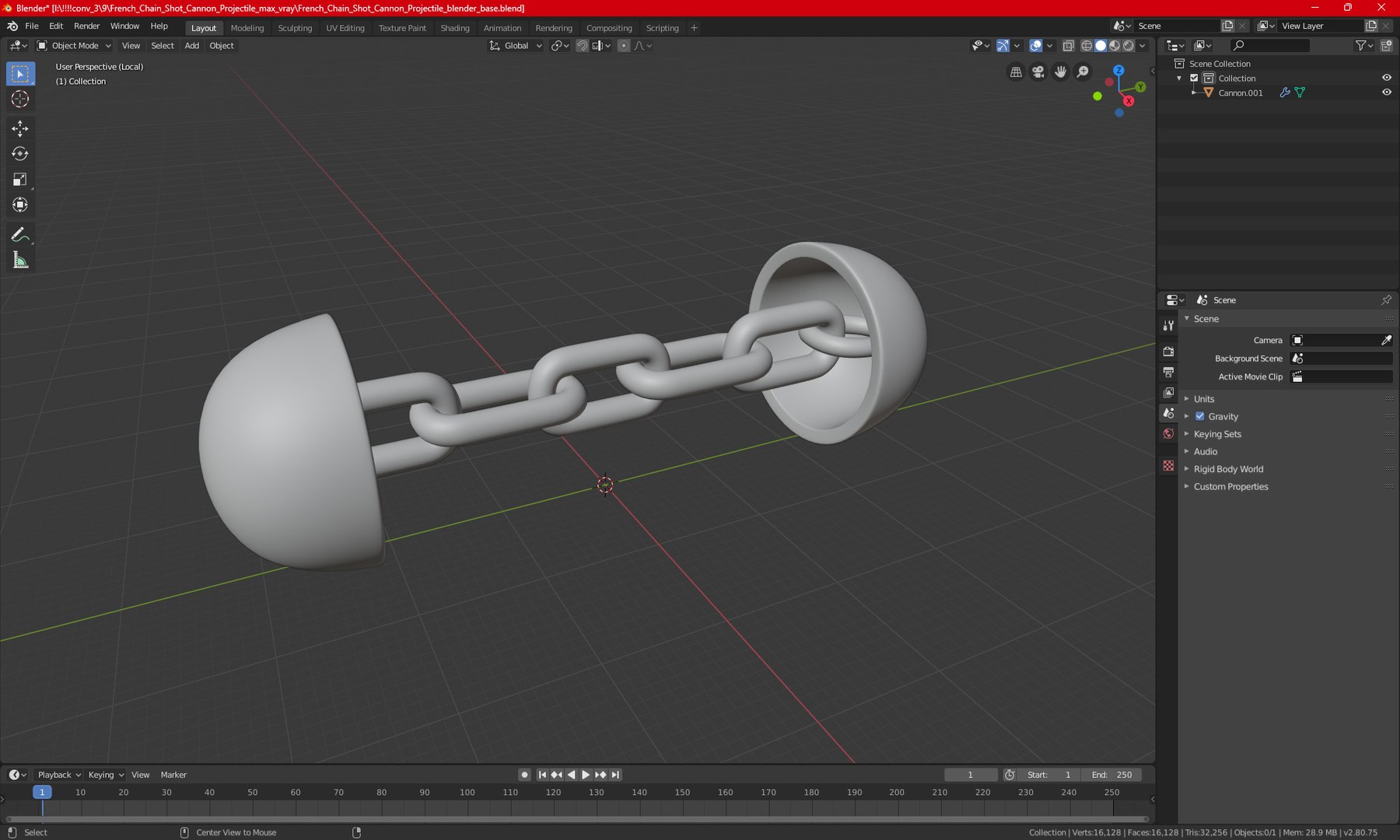 French Chain Shot Cannon Projectile 3D - TurboSquid 2181318