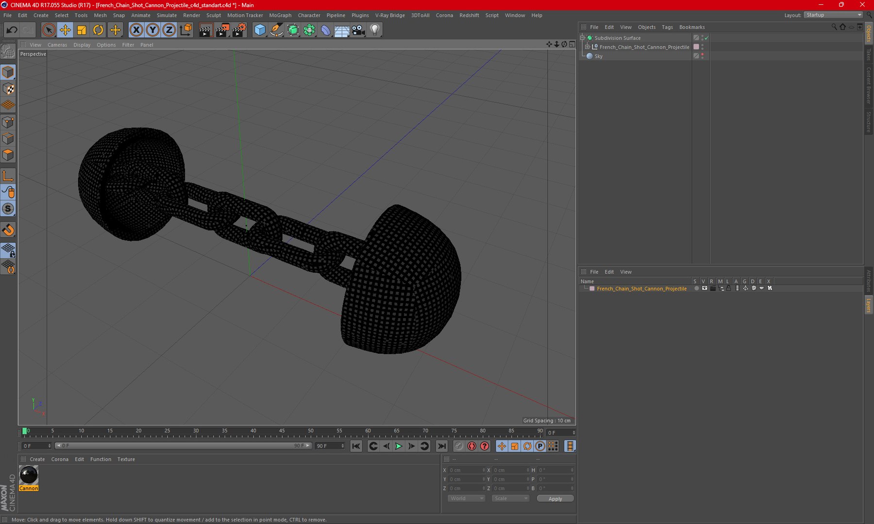 French Chain Shot Cannon Projectile 3D - TurboSquid 2181318