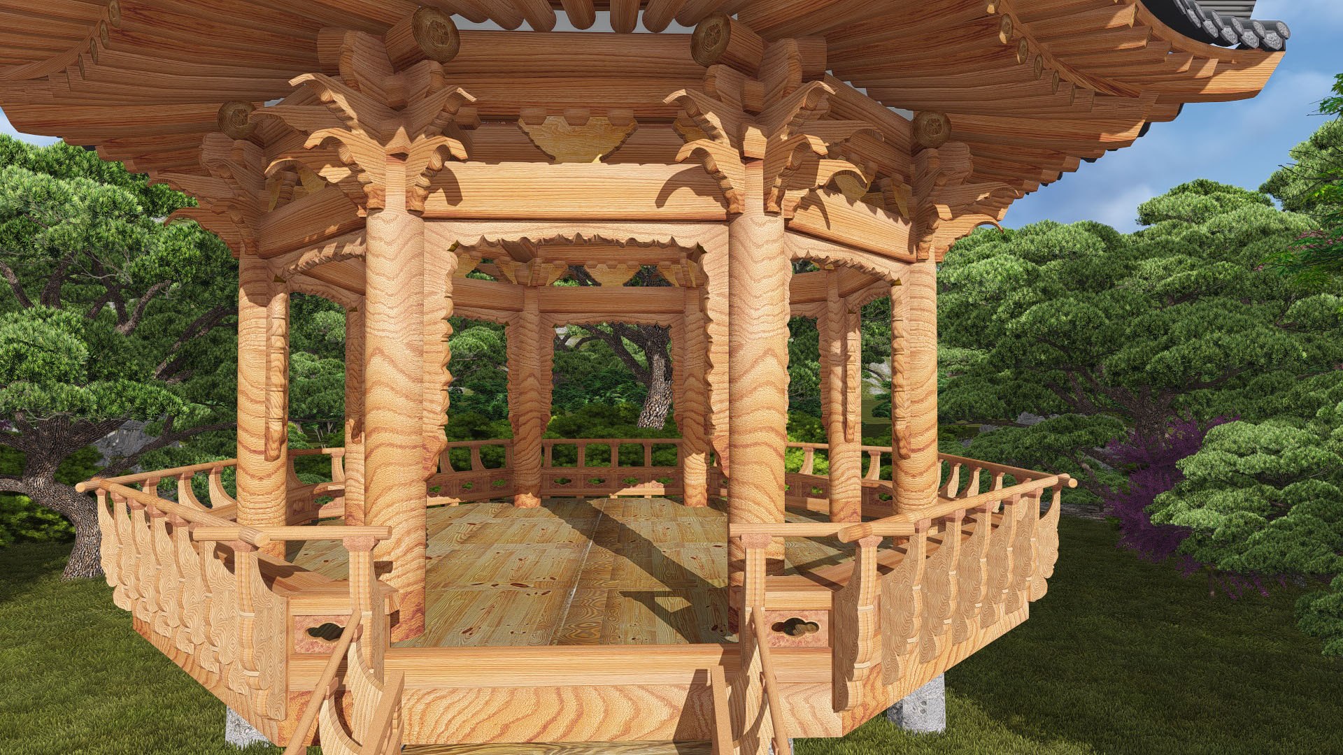 Octagonal Wooden Pavilion 3d Model