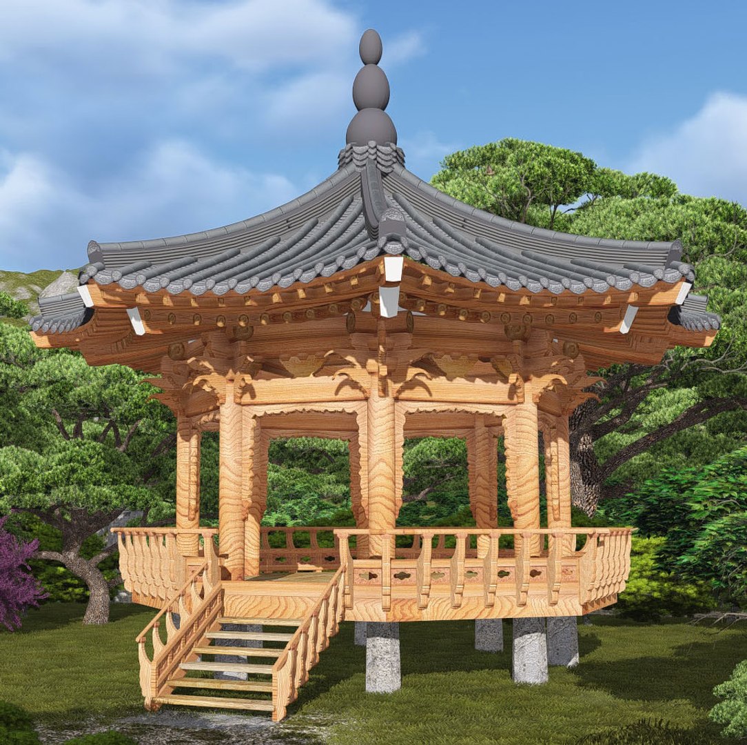 Octagonal Wooden Pavilion 3d Model