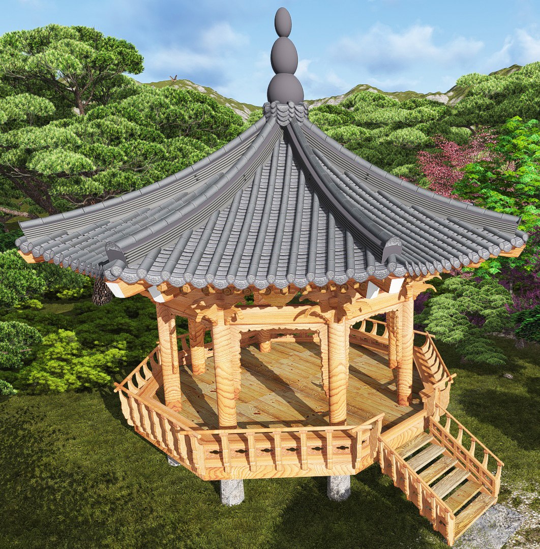 Octagonal Wooden Pavilion 3d Model