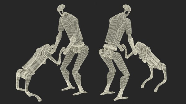 modelo 3d Un robot humanoide se encuentra con un perro robot ...