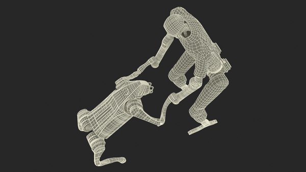 modelo 3d Un robot humanoide se encuentra con un perro robot ...