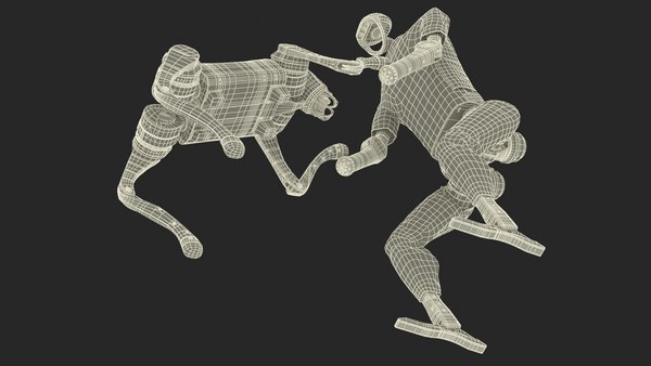 modelo 3d Un robot humanoide se encuentra con un perro robot ...