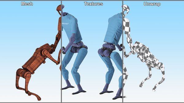 modelo 3d Un robot humanoide se encuentra con un perro robot ...