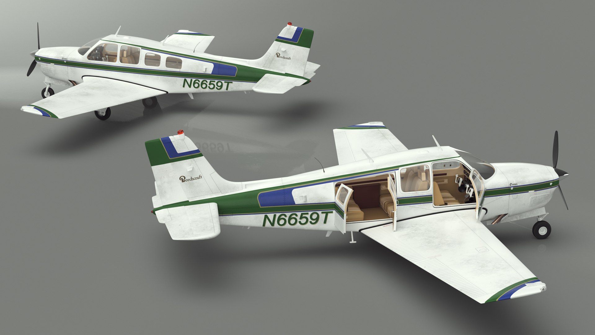 Light Aircraft Beechcraft Bonanza Rigged For Cinema 4D 3D Model - TurboSquid 2234910