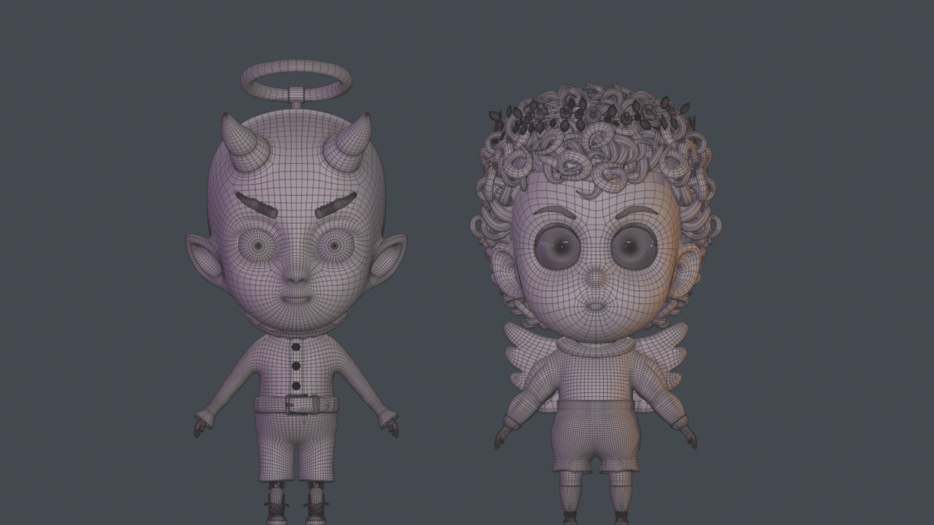 3D Cartoon Angel And Little Devil Model - TurboSquid 2075118