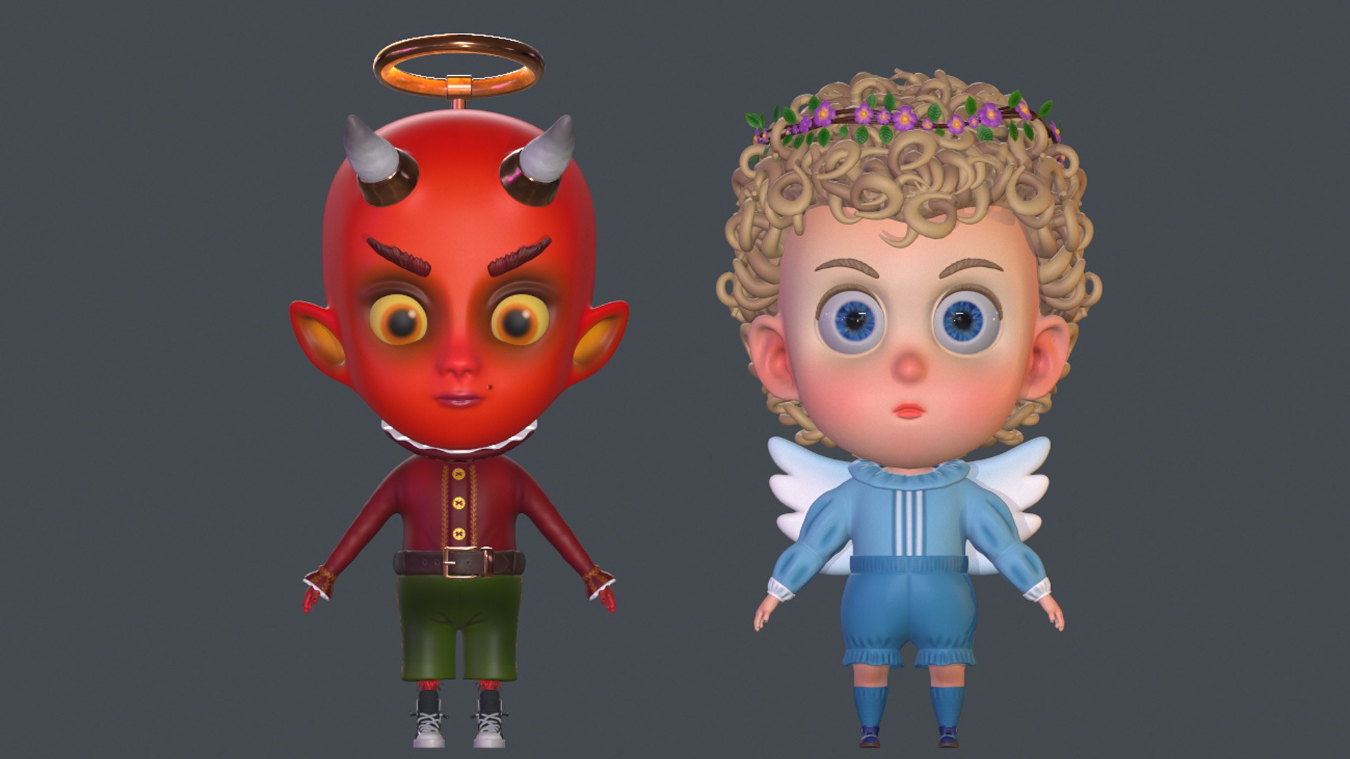 3D Cartoon angel and little devil model - TurboSquid 2075118
