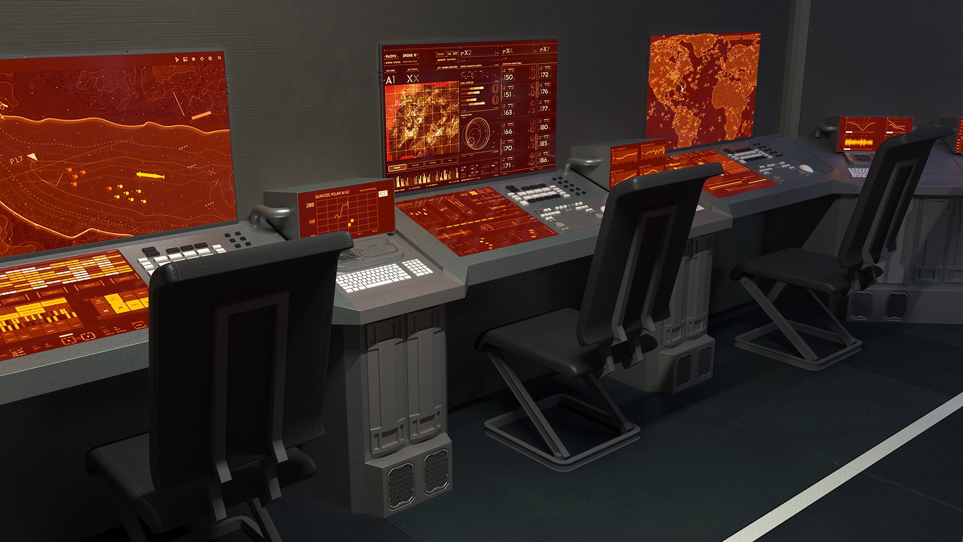 3D Command Room With Operators Red - TurboSquid 2258832