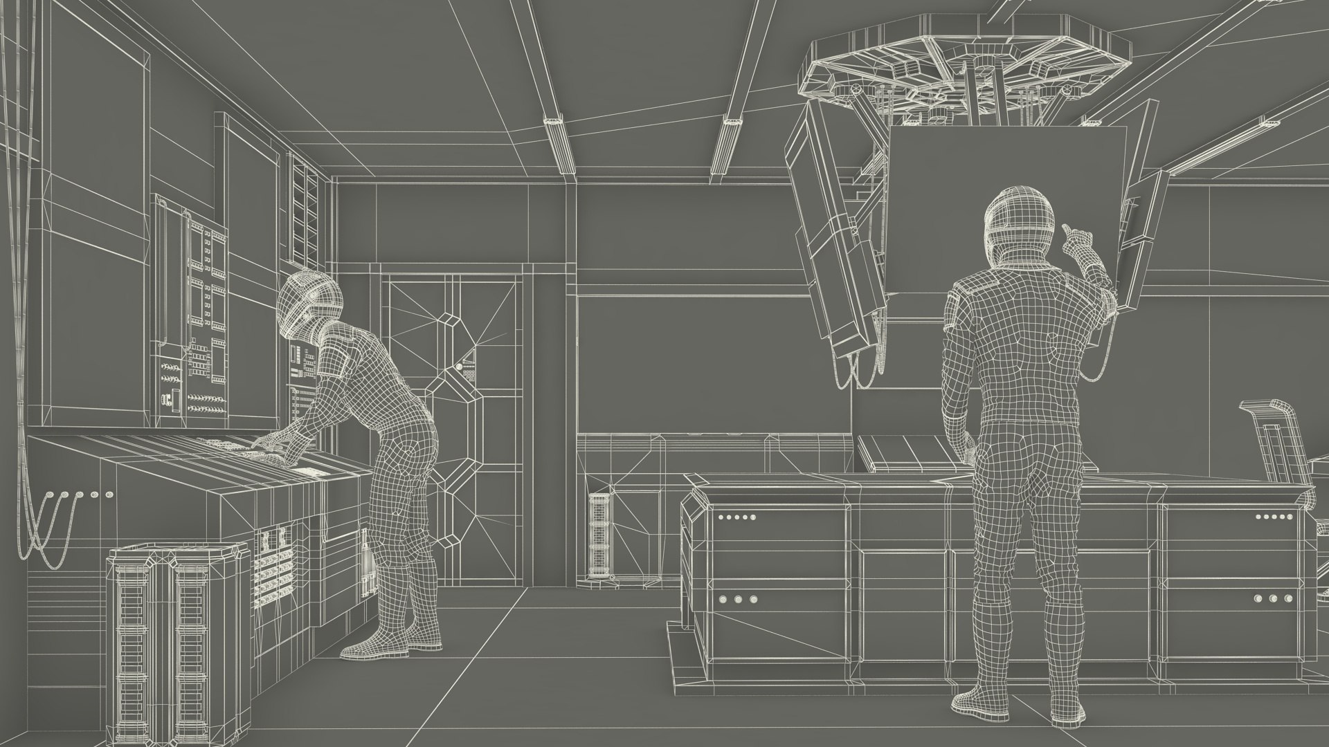 3D Command Room With Operators Red - TurboSquid 2258832