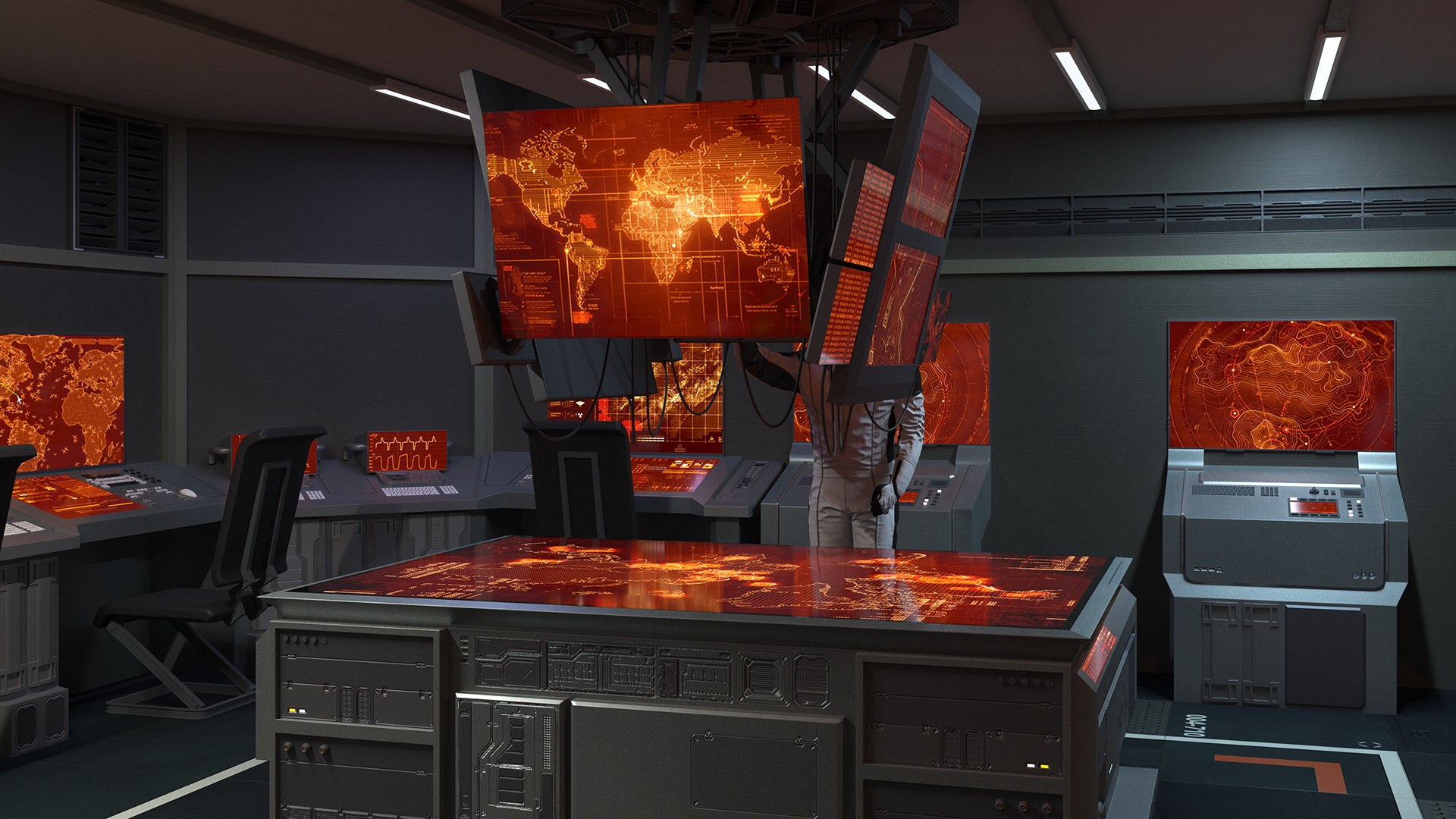 3D Command Room With Operators Red - TurboSquid 2258832