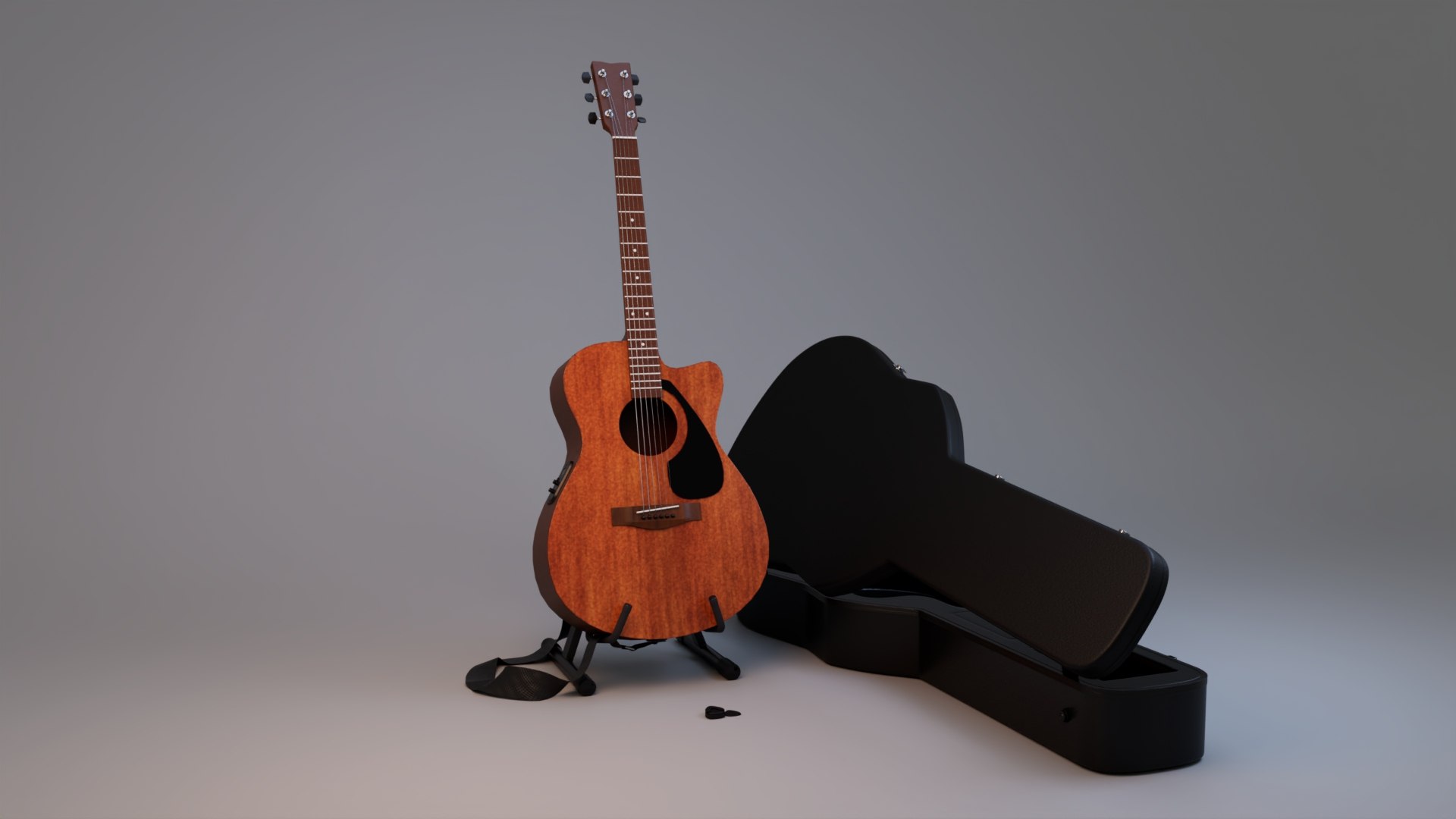 3D Model Of Guitar With Guitar Case Model - TurboSquid 2247036