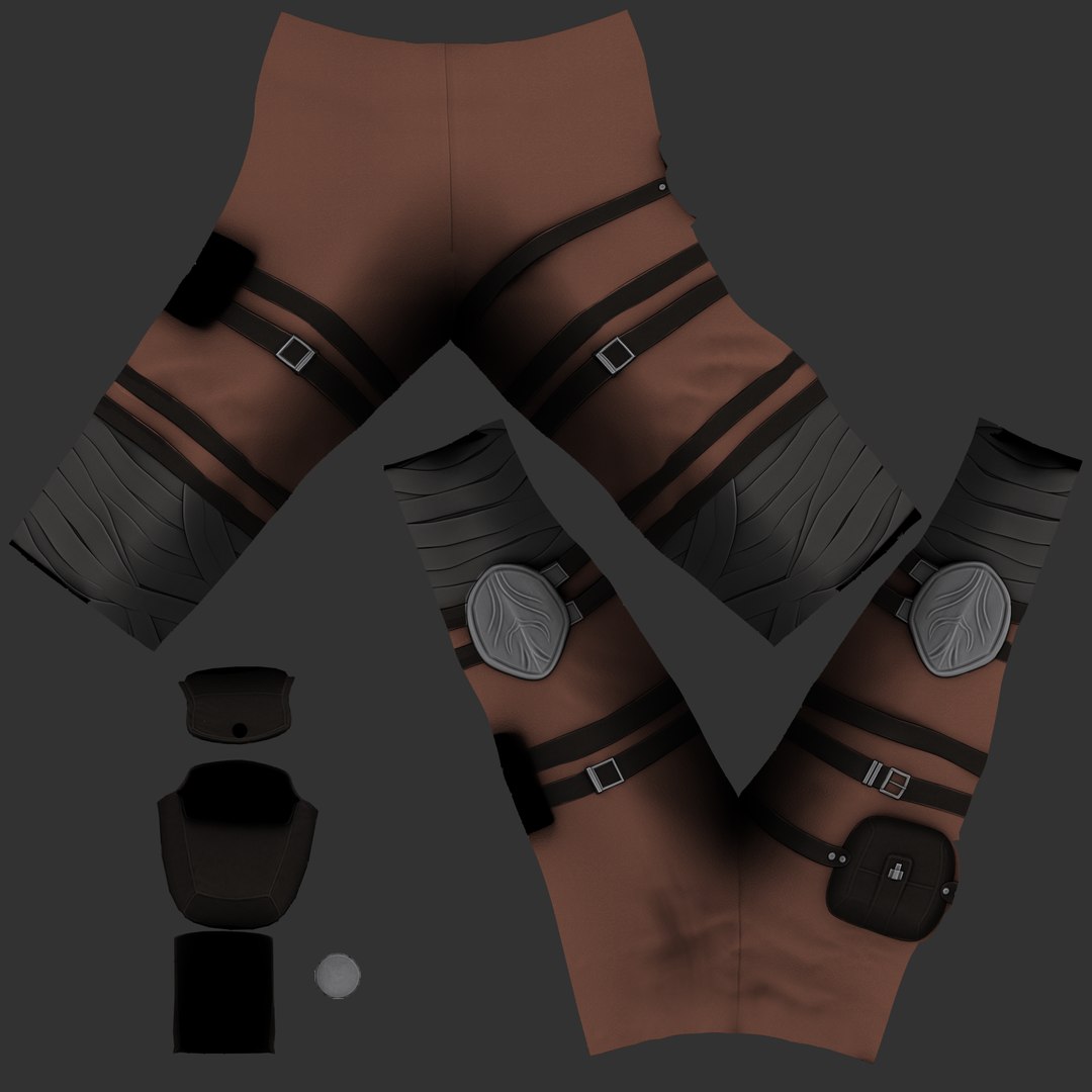 Medieval Fantasy Knee Guard Utility Pockets Warrior Pants 3D Model ...