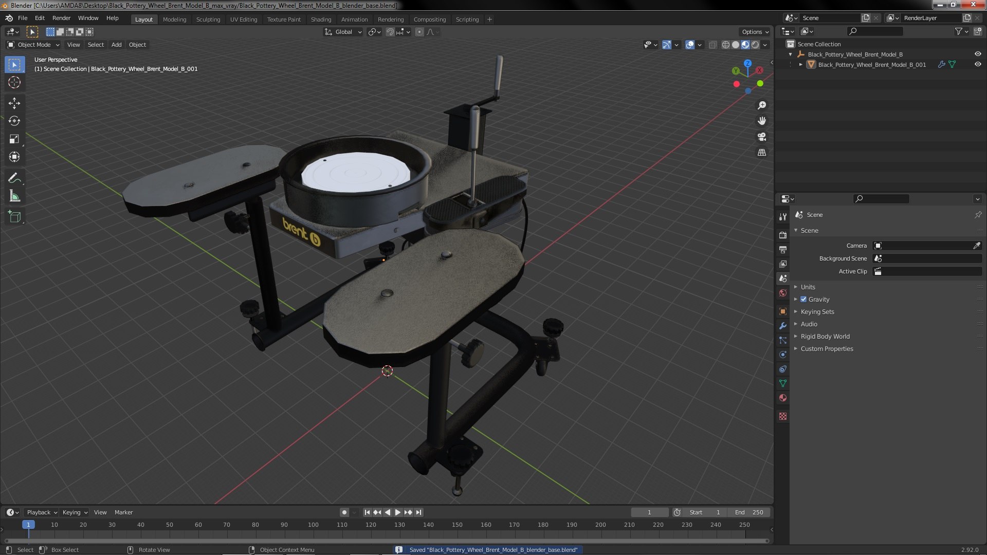 Black Pottery Wheel Brent Model B 3D Model - TurboSquid 2076935