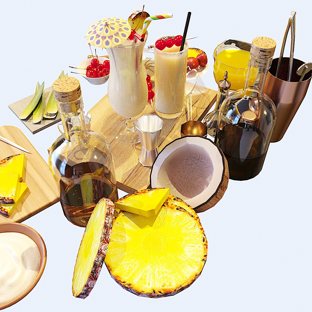 3D cocktail set pina colada model - TurboSquid 1679495