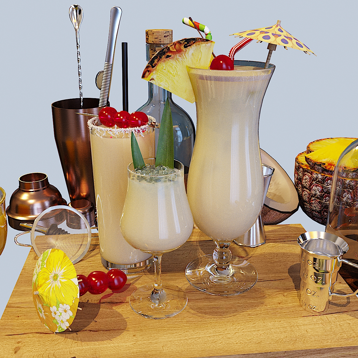 3D cocktail set pina colada model - TurboSquid 1679495