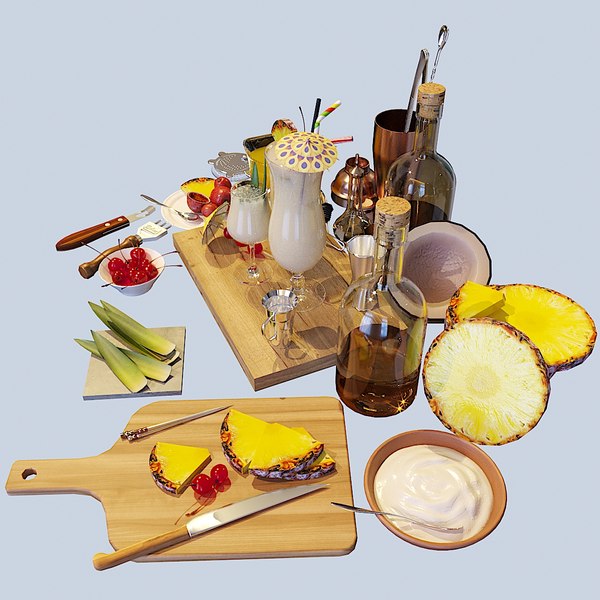 3D cocktail set pina colada model - TurboSquid 1679495