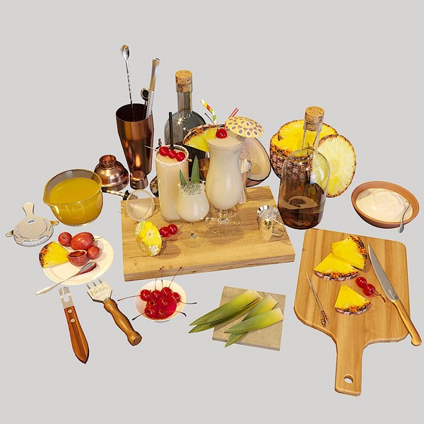 3D cocktail set pina colada model - TurboSquid 1679495