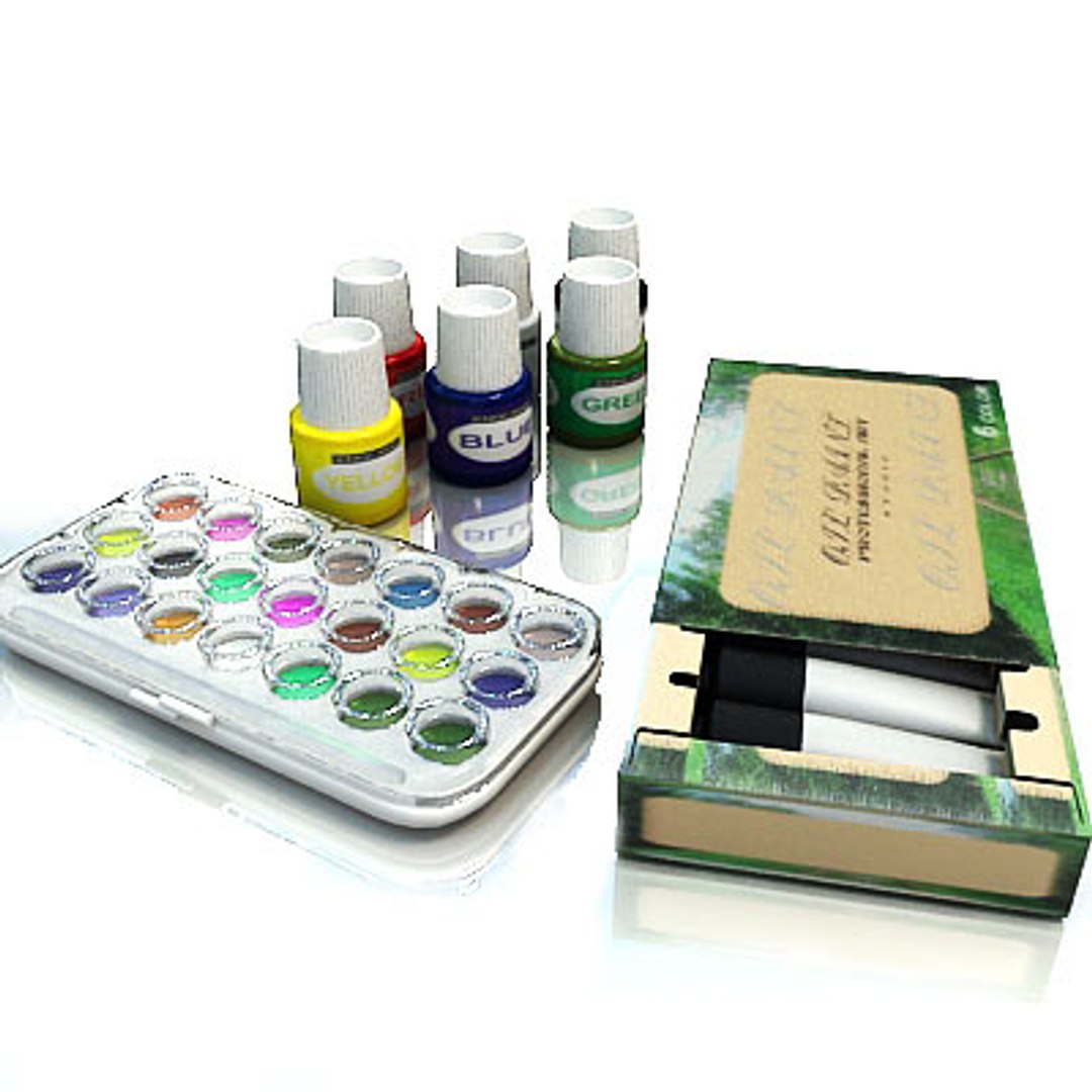3d model set paints watercolour