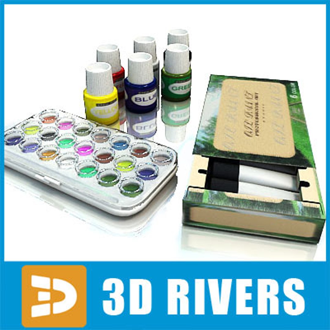 3d model set paints watercolour
