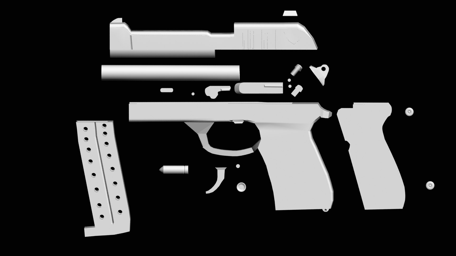 Pistol Separate Parts 3d Model
