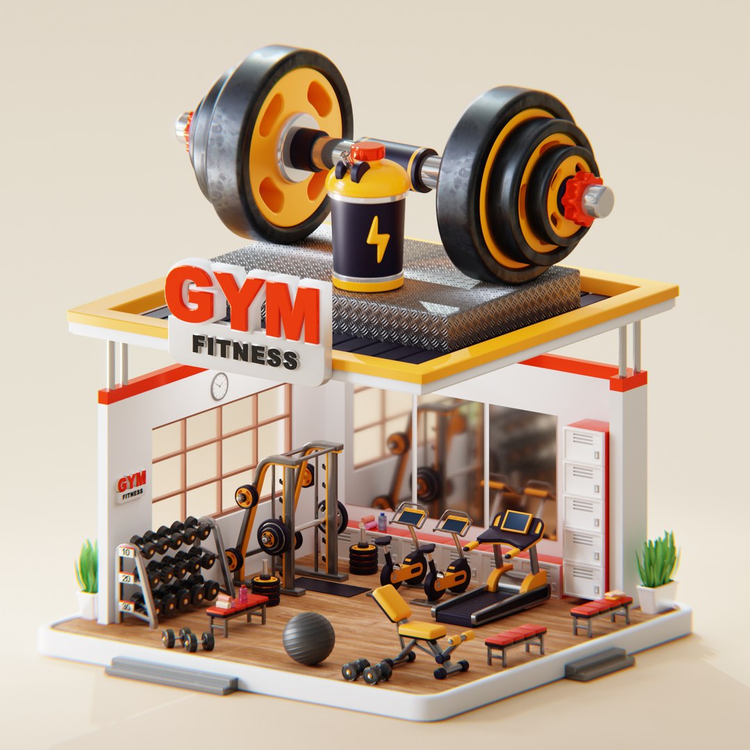 3D Isometric Gym Fitness - TurboSquid 2326059
