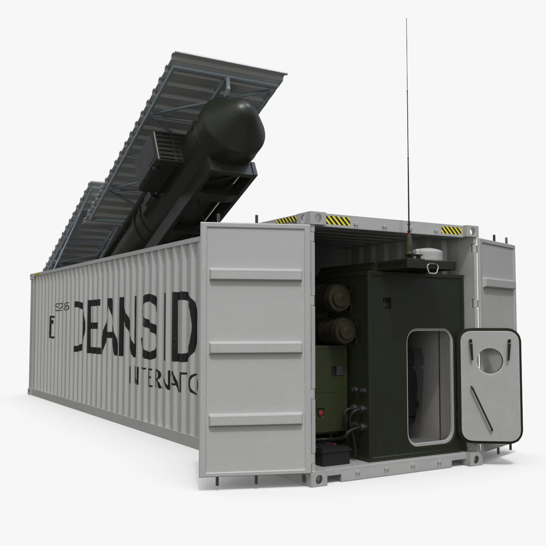 40-Fuß-Container mit ballistischem Raketenwerfer für Maya 3D-Modell ...