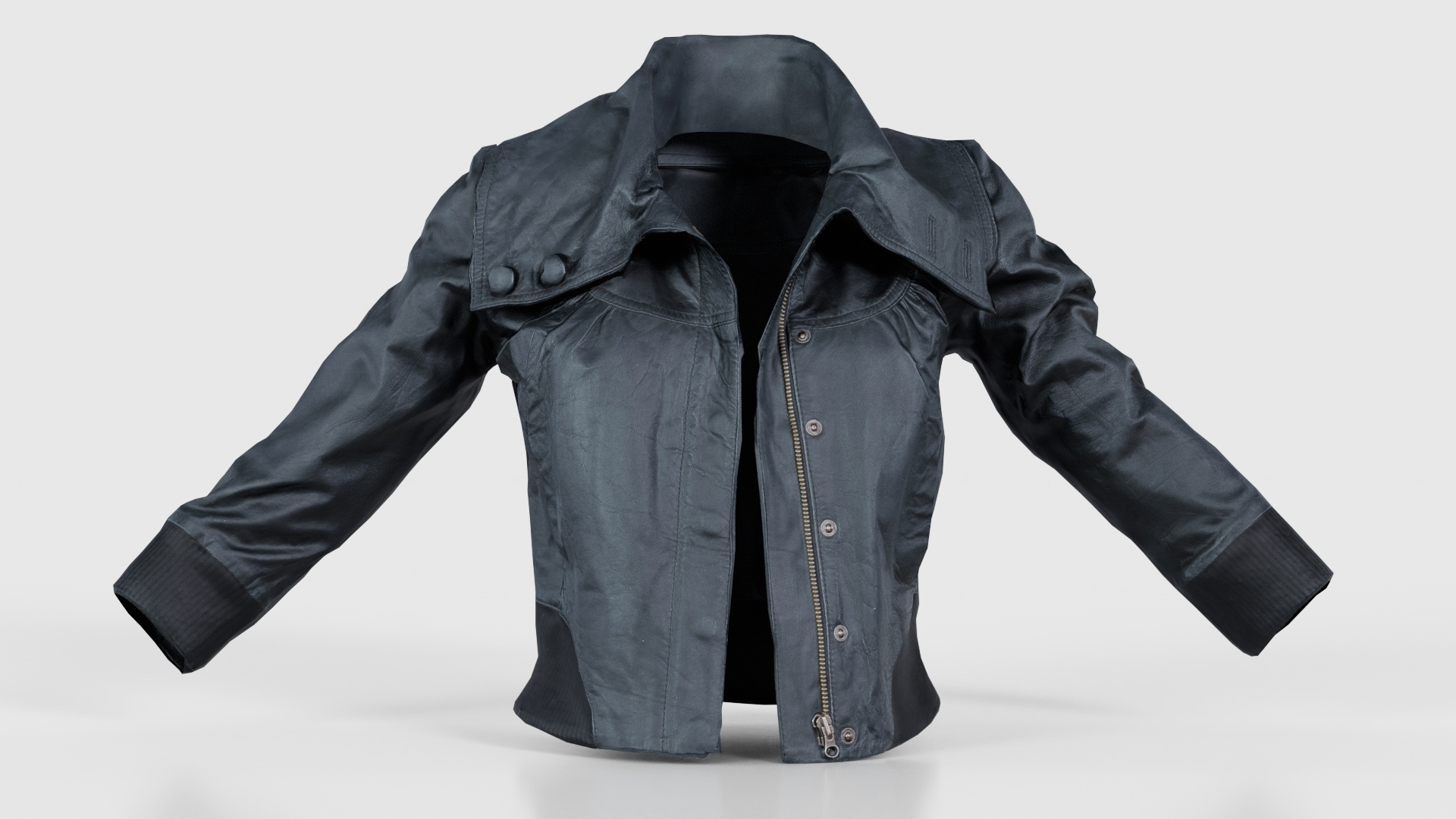 3D Mini Black Leather Jacket Open Remastered - TurboSquid 2361414