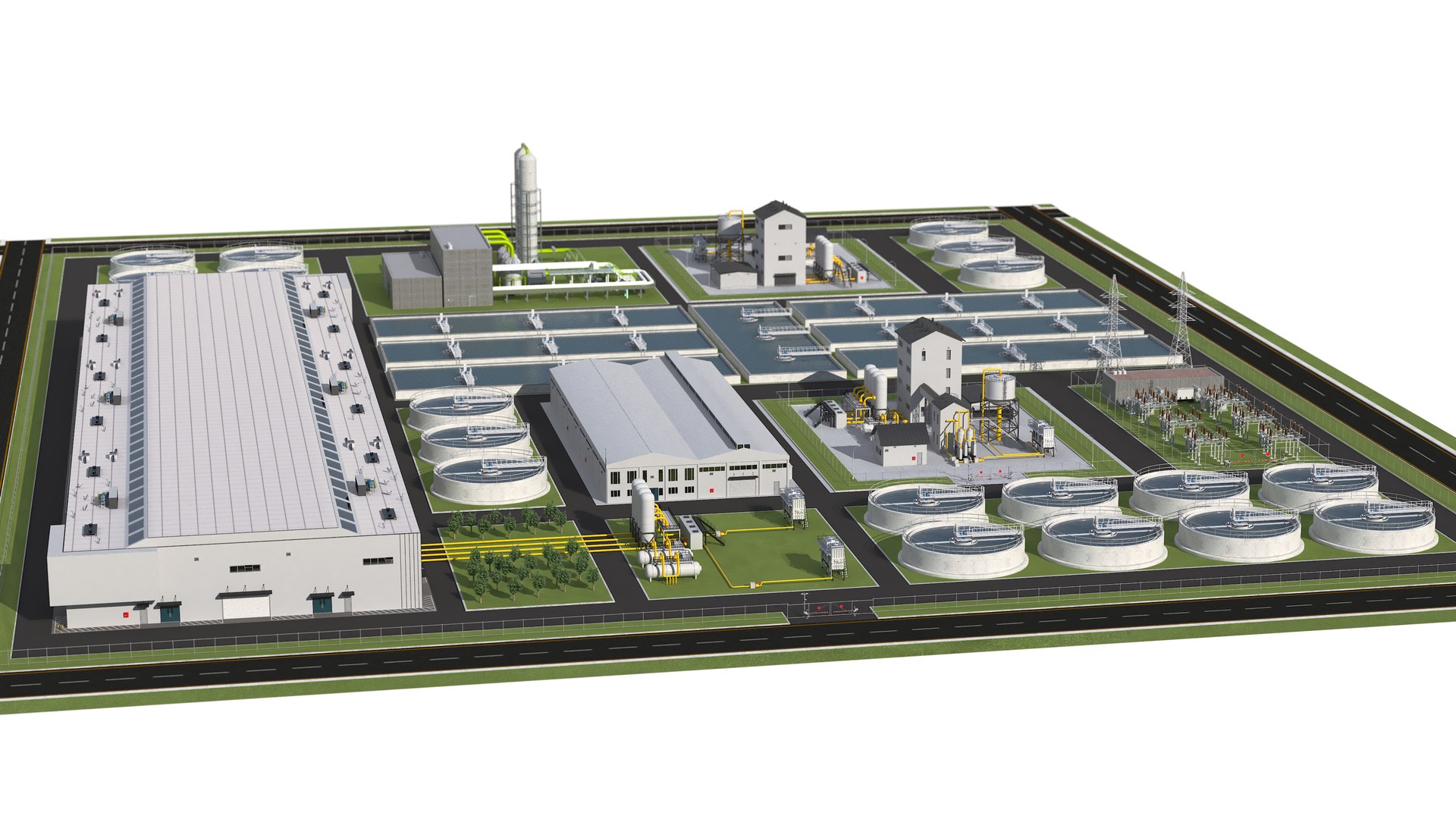 3D Modern Water Treatment Plant Model - TurboSquid 2341606
