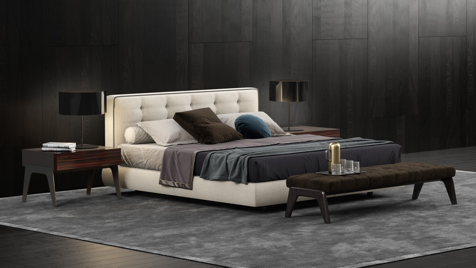 3D Minotti Bed Bench Table Lamp Model - TurboSquid 1585015