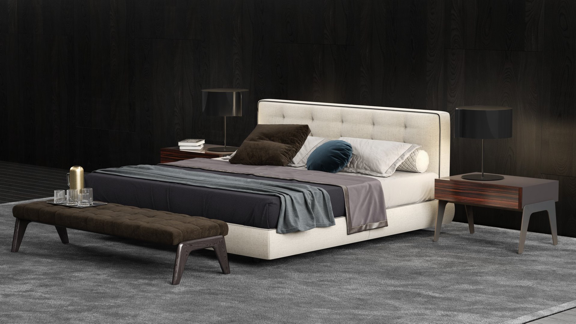 3D Minotti Bed Bench Table Lamp Model - TurboSquid 1585015