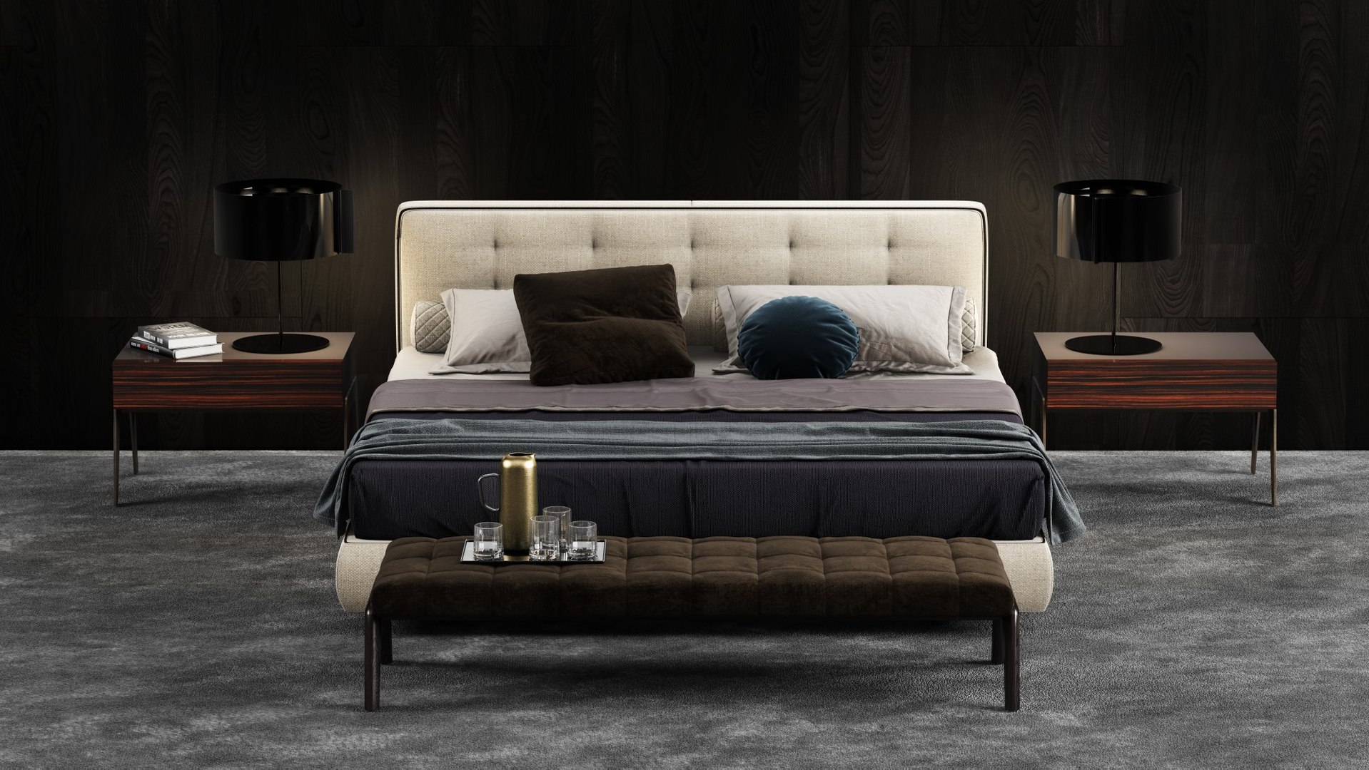 3D Minotti Bed Bench Table Lamp Model - TurboSquid 1585015