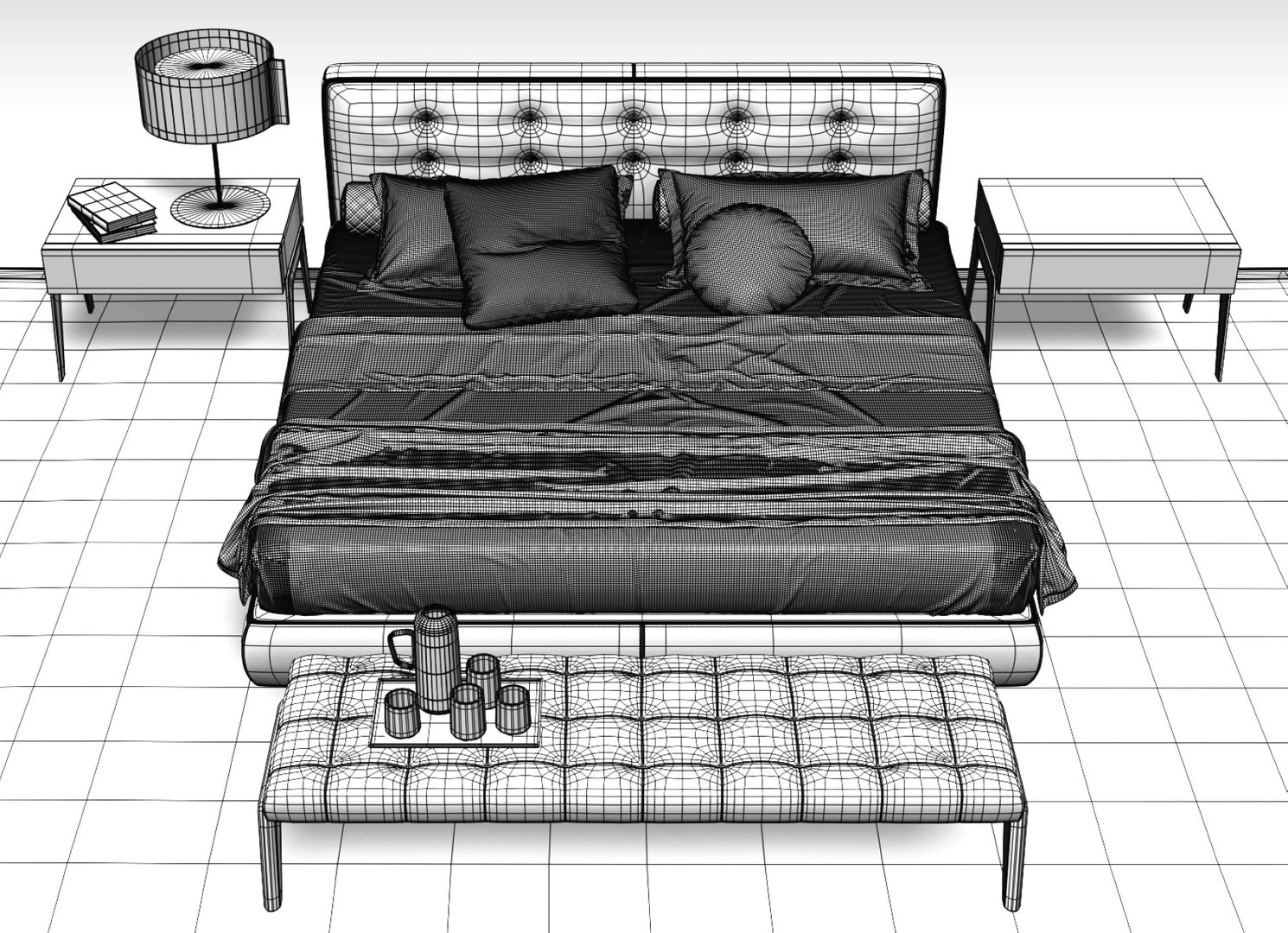 3D Minotti Bed Bench Table Lamp Model - TurboSquid 1585015