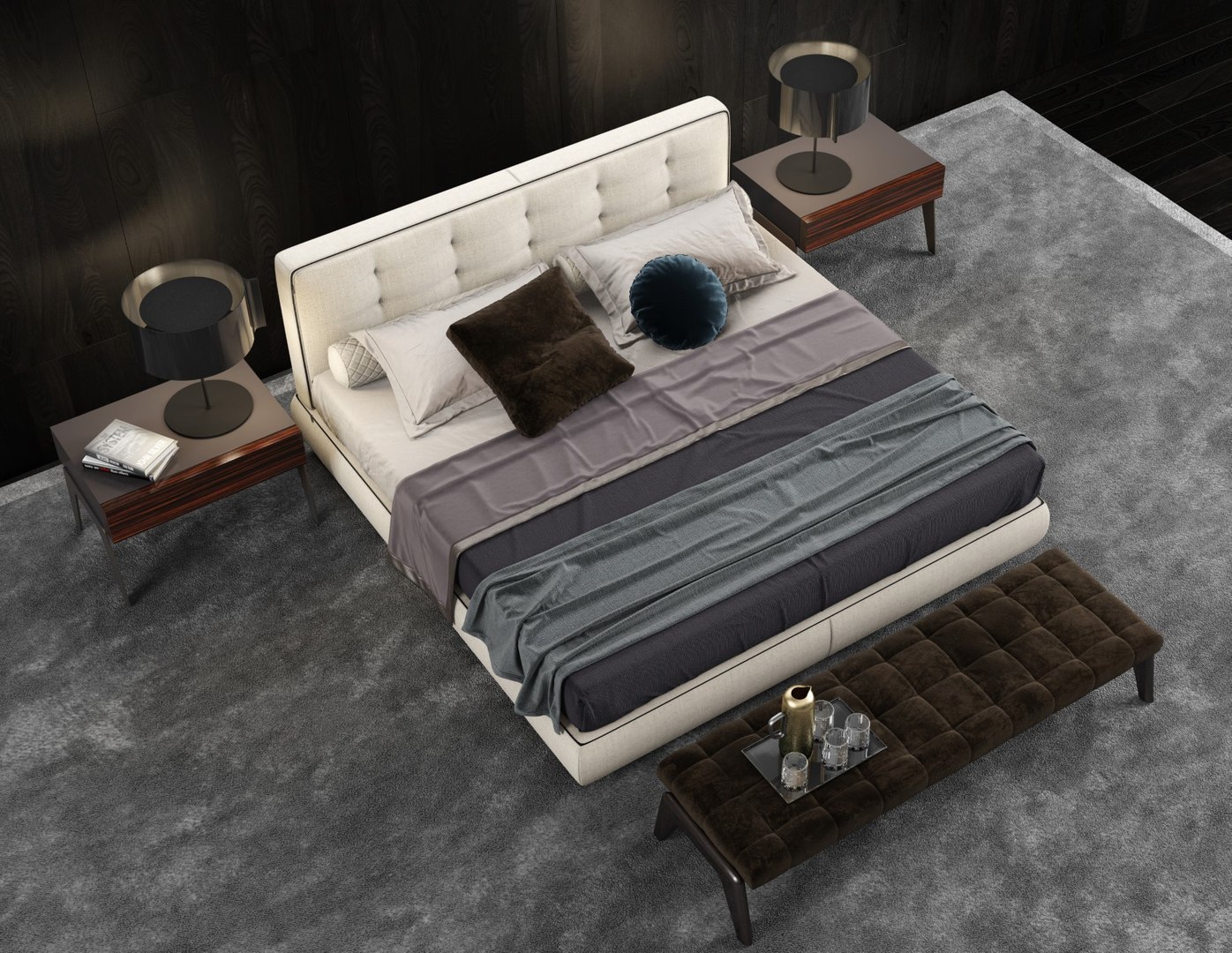 3D Minotti Bed Bench Table Lamp Model - TurboSquid 1585015