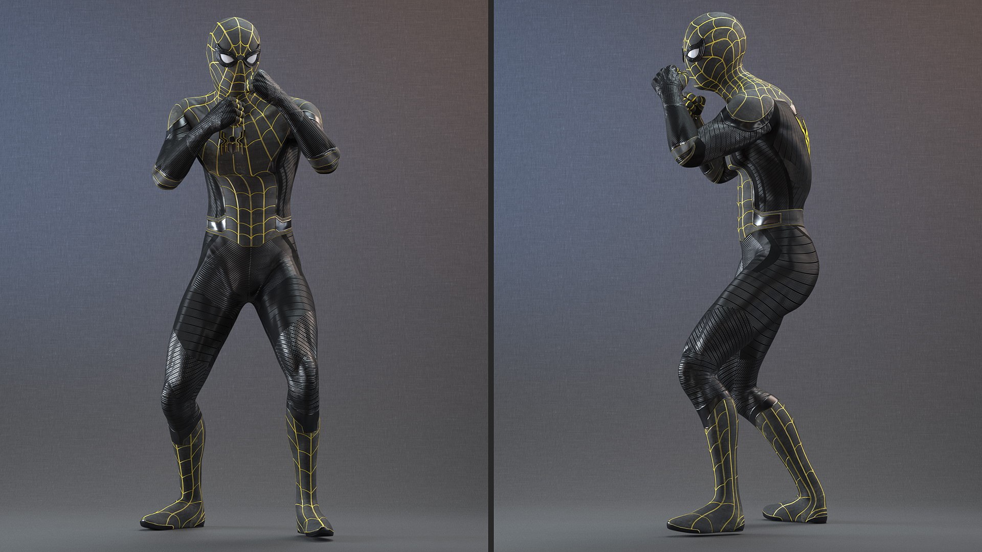 3D Model Spiderman Black Suit Fighting Pose - TurboSquid 2092105