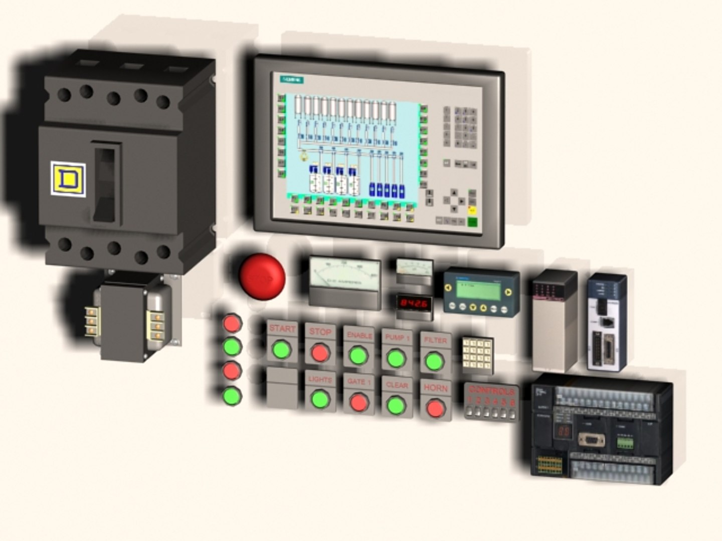 3d Model Assortment Electrical Control Panel