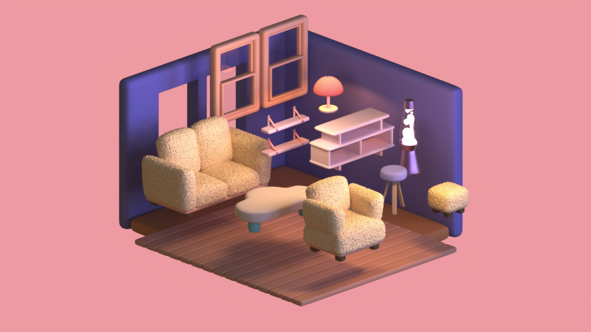 Isometric Stylized Living Room 25items Pack Low-Poly 3d Model 3D Model ...
