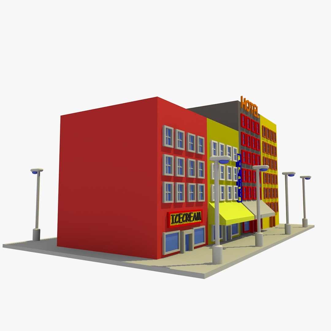 3d Cartoon Street 3 Buildings