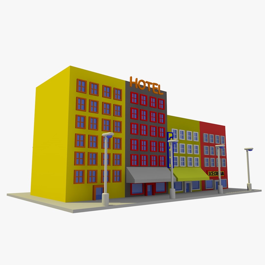 3d Cartoon Street 3 Buildings