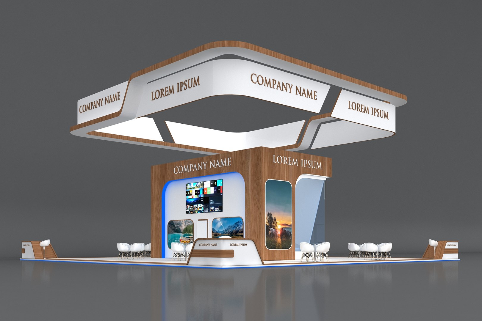 3D Booth Exhibition Stand Stall 16x16m Height 500 Cm 4 Side Open Model ...
