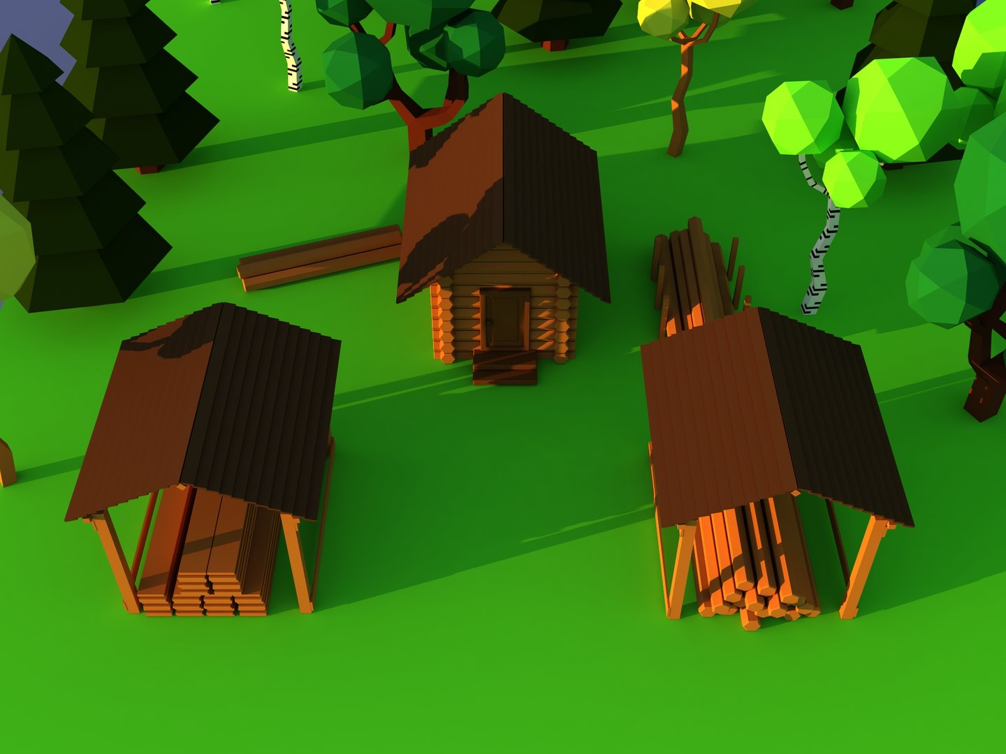 Cute Cartoon Village Wooden Lumbermill Low Poly 3D - TurboSquid 1968097
