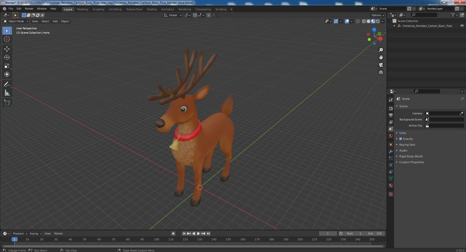 Christmas Reindeer Cartoon Basic Pose Model - TurboSquid 2180371