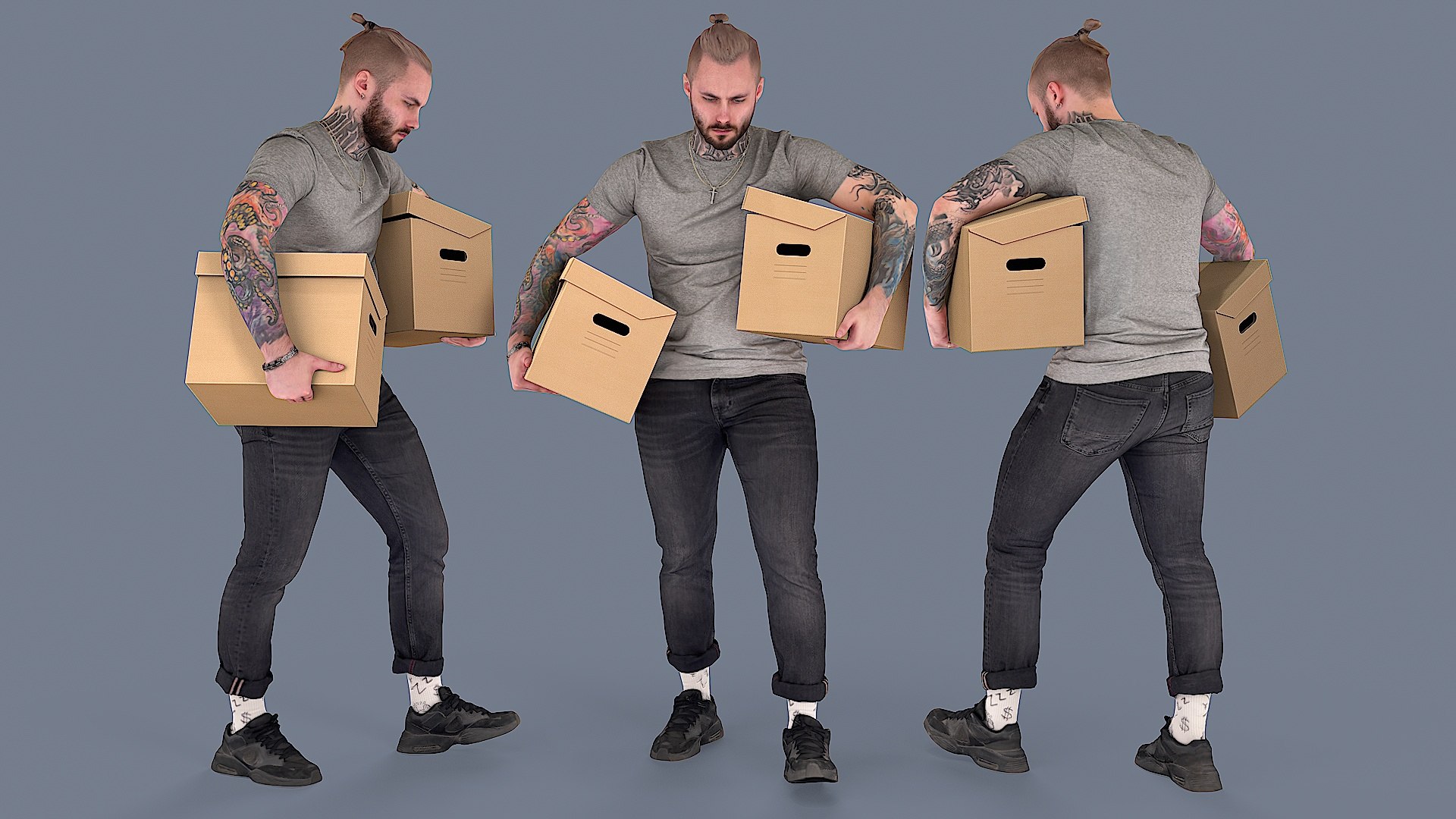 3D Moving Day Young Man With Cardboard Boxes Model - TurboSquid 2099398