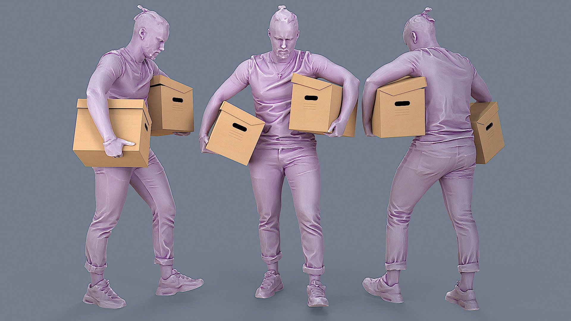 3D Moving Day Young Man With Cardboard Boxes Model - TurboSquid 2099398