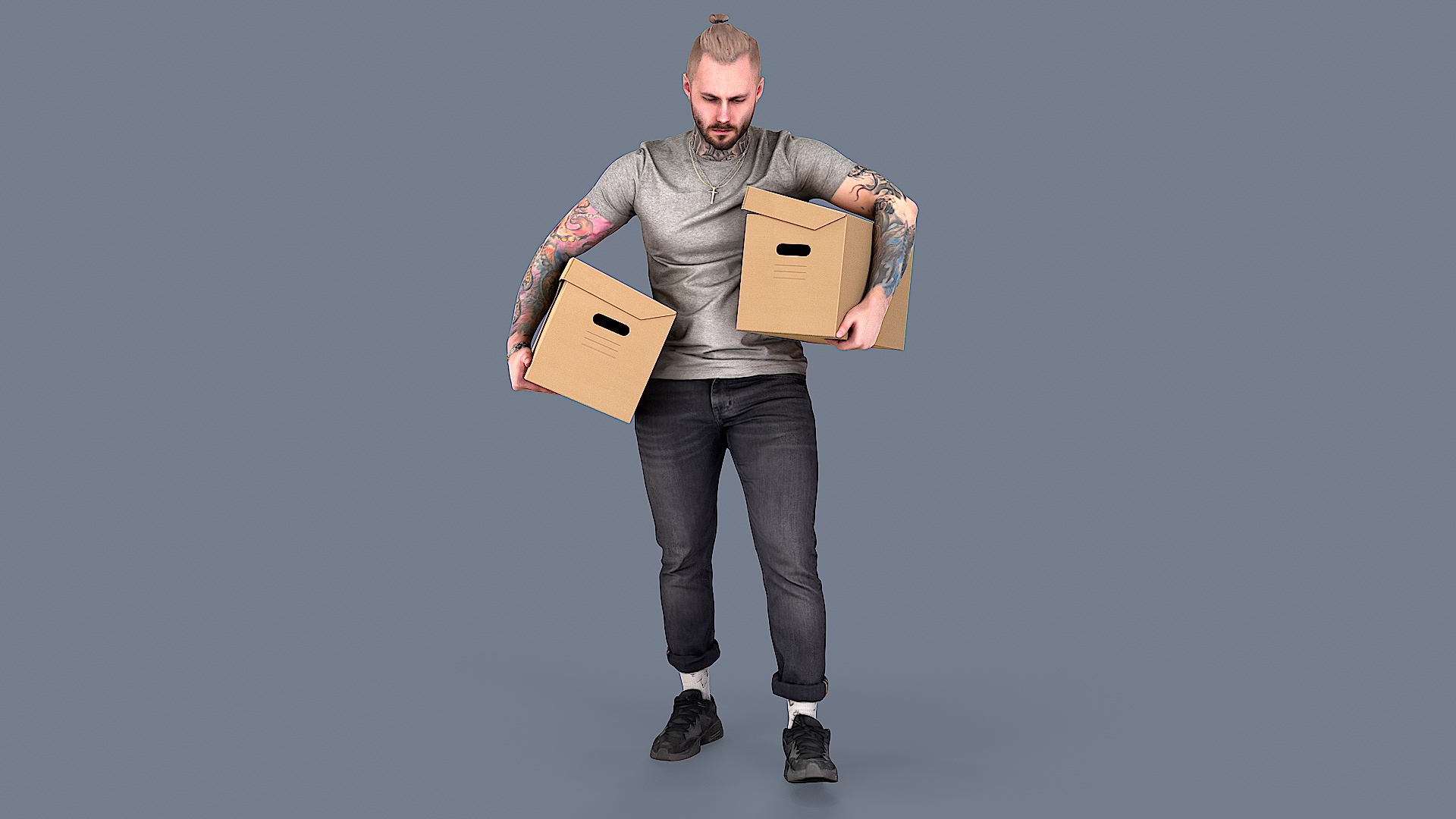 3D Moving Day Young Man With Cardboard Boxes Model - TurboSquid 2099398