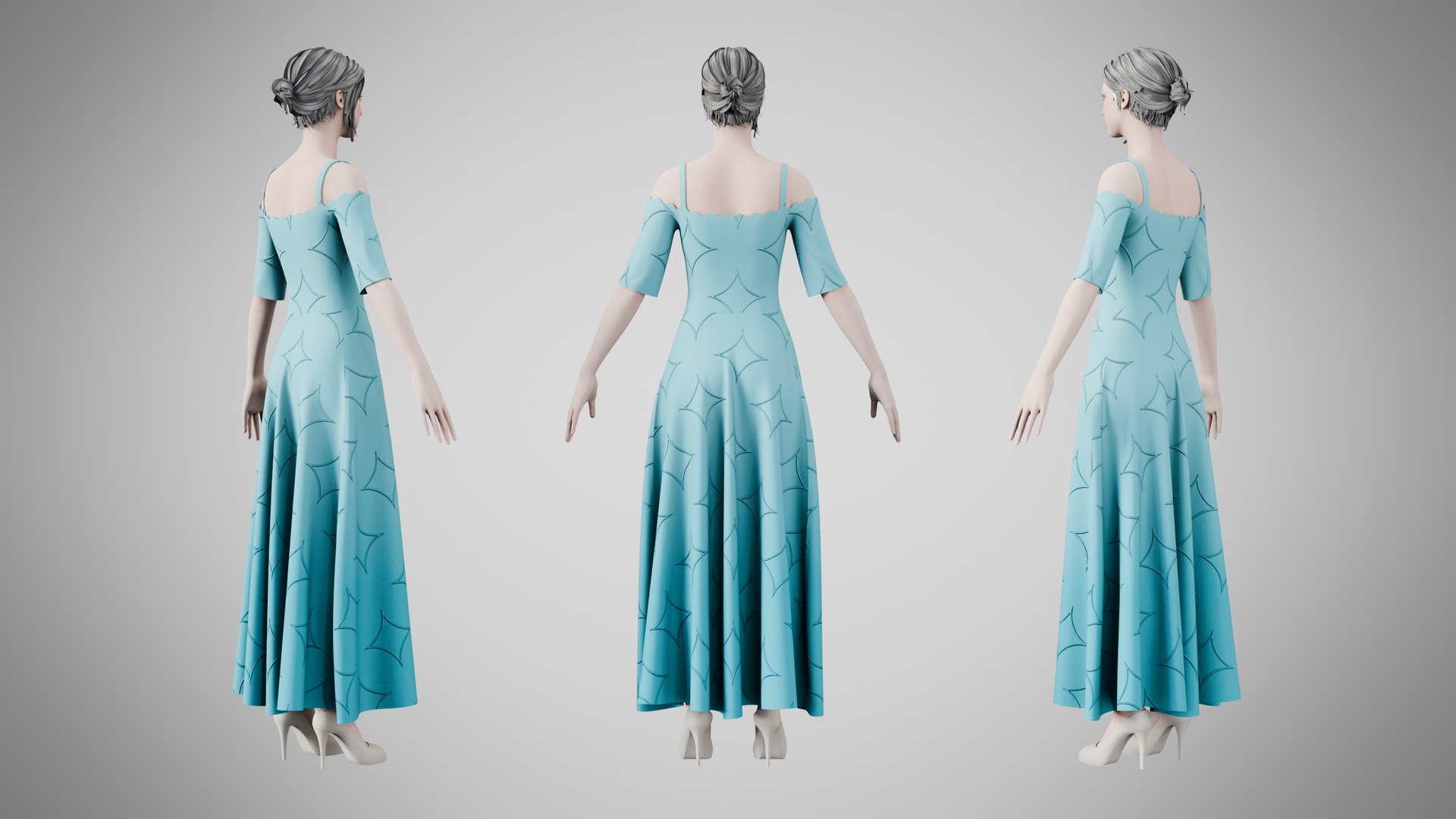 3D Dress 10 Sky Blue With Design - TurboSquid 2451907