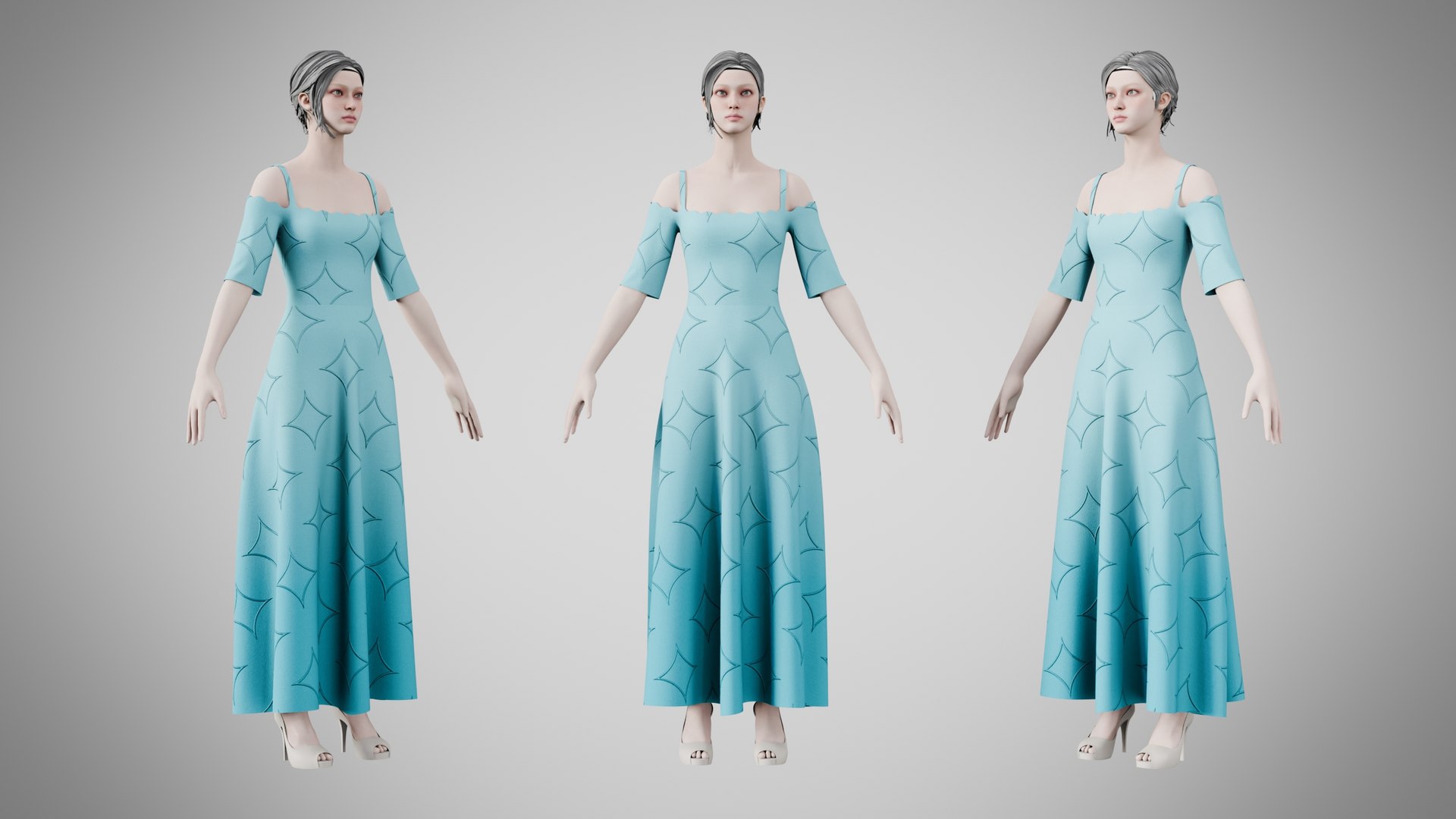 3D Dress 10 Sky Blue With Design - TurboSquid 2451907