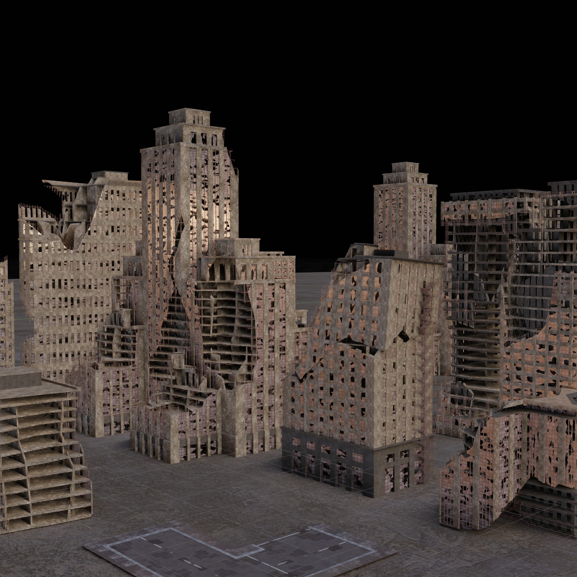 3D Ruined City Destroyed Cityscape - TurboSquid 1730040