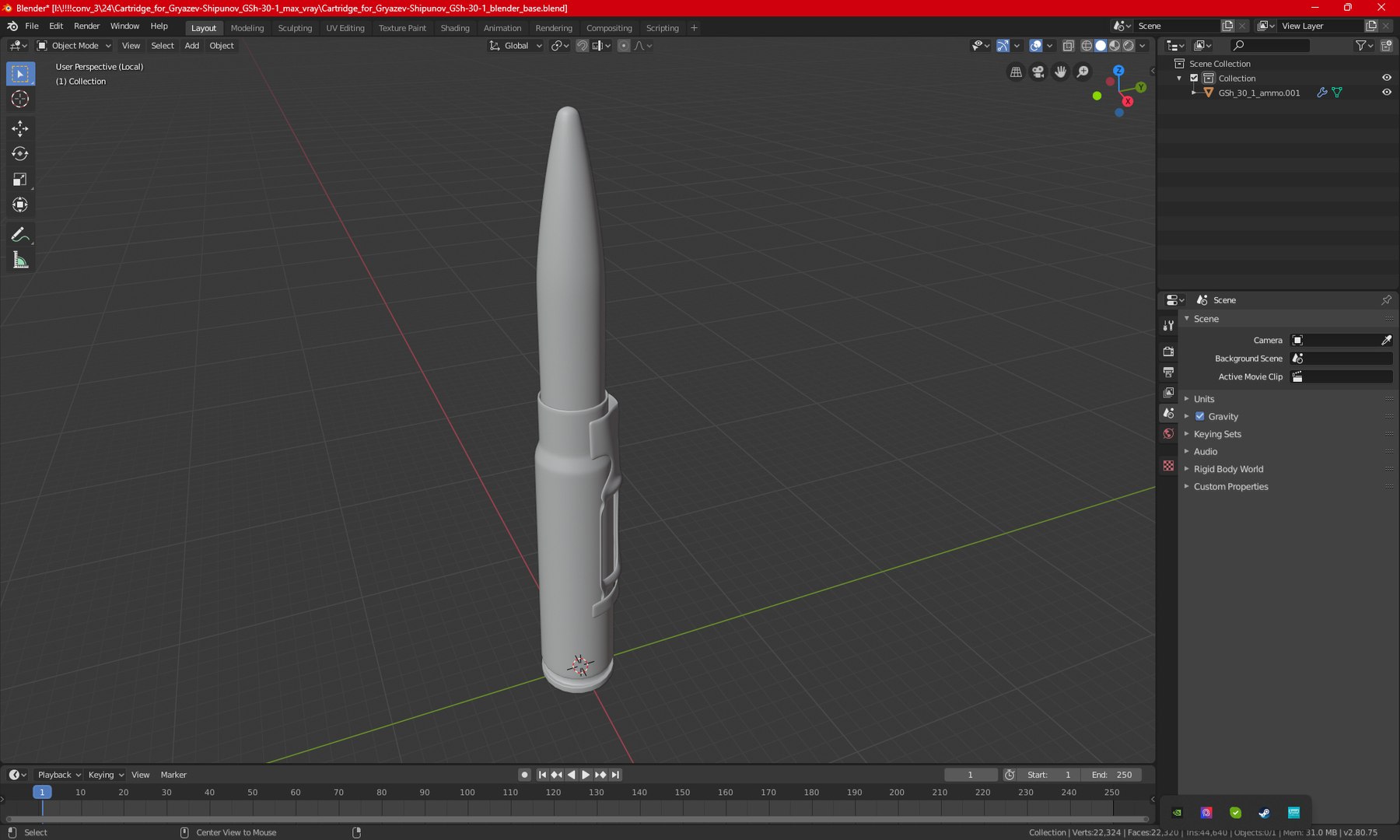 Cartridge For Gryazev-Shipunov GSh-30-1 3D Model - TurboSquid 2186000